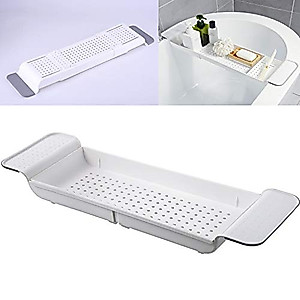 BESPORTBLE Expandable Bath Shelf Non Slip Grip Bath Tubs Shelf Adjustable Plastic Bathtub Caddy Bathtub Tray Over The Clawfoot Tub Rack for for Kitchen Bathroom Toilet White