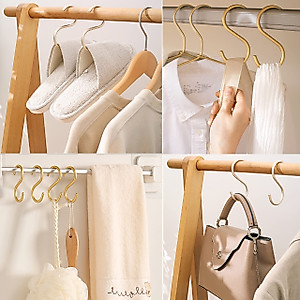 12 Piece Brass S Shaped Hooks, Gold Coat Clothes Towel Hangers, Kitchen Pots Pans Coffee Cups Rack Hooks