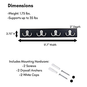 BirdRock Home Dual Hook Coat and Hat Rack - 4 Dual Hooks - 17 Inches - Wall Mount - Decorative Home Storage - Entryway Foyer Hallway Bathroom Bedroom Rail - Satin Nickel Hooks - Black Pine Bathroom Ra