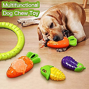 Squeaky Dog Toys for Aggressive Chewers Large Medium Small Breed, Dog Chew Toys for Aggressive Chewers, Indestructible Tough Durable Dog Toys Pack with 3 Squeaky Toys and 1 Ring Toy, Best Dog Gifts