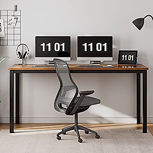 Need 63 Inch Large Computer Desk - Modern Simple Style Home Office Gaming Desk, Basic Writing Table for Study Student, Black Metal Frame, Rustic Brown