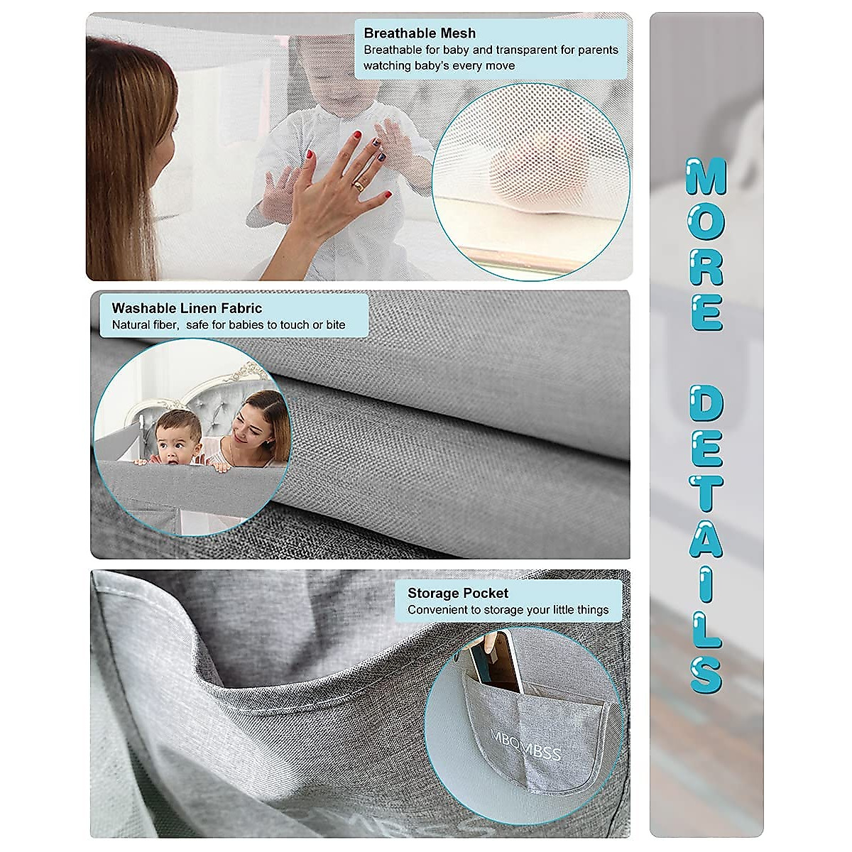 MBQMBSS 2 Pack Toddler Bed Rail Guards for King and Queen Size Beds, Stable Protective Side Railing for Kids Children