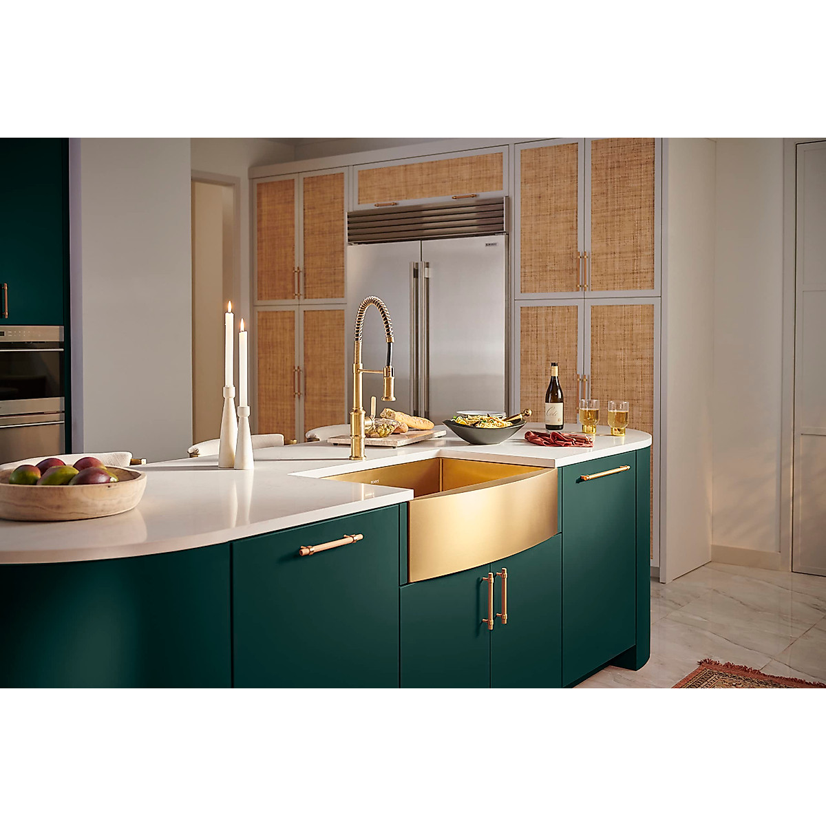 Ruvati Brass Tone 33-inch Apron-Front Farmhouse Kitchen Sink - Matte Gold Stainless Steel Single Bowl - RVH9733GG