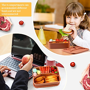 Baderke 2 Pcs Leak Proof Silicone Bento Box Lunchbox with 4 Compartments Reusable Lunch Containers Bento Box for Kids Adults Microwave Dishwasher Freezer Christmas Gift