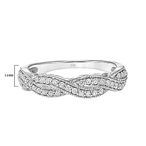 Brilliant Expressions 14K White Gold 1/3 Cttw Conflict Free Diamond Double-Twist Fashion Anniversary Band (I-J Color, I2-I3 Clarity), Size 7