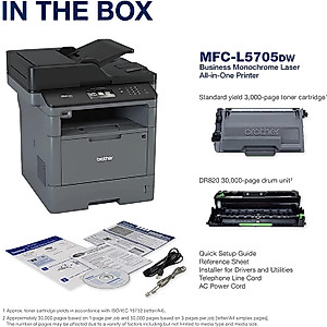 Brother MFC-L5705DW All-in-One Wireless Monochrome Laser Printer, Print Copy Scan Fax, Duplex (2-Sided), Ethernet, Hi-Speed USB 2.0, 42ppm, 1200x1200 dpi, 3.7" Touch LCD, PCM