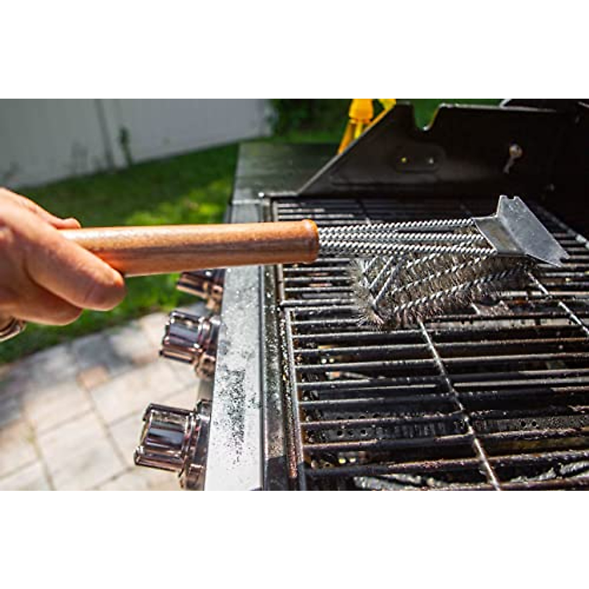 BBQ-AID All Angles BBQ Grill Brush for Outdoor Grill – Cleans All Angles, Large Wooden Handle, and Stainless Steel Bristles - BBQ Brush for Grill Cleaning – Grill Cleaner Brush Safe for BBQ and Grill