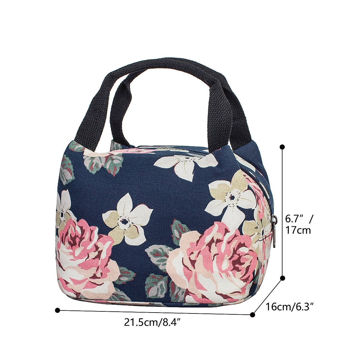 Leaper Reusable Insulated Lunch Bag Cute Lunch Box Tote Bag for Girls Black