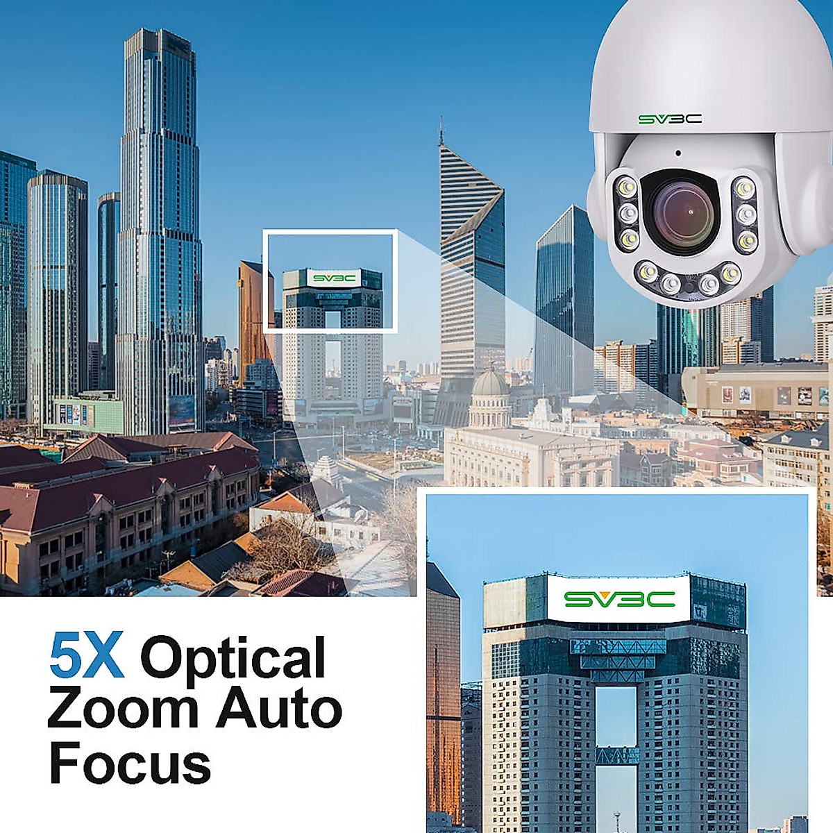 SV3C 5MP PTZ IP Camera Outdoor, Dual Band 2.4G 5GHZ WiFi Cameras, Auto Tracking 5X Optical Zoom Onvif Security Camera with Humanoid Detect, RTSP, Metal Case Waterproof, Two-Way Audio, SD Card Record