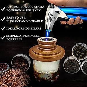 Cocktail Smoker Kit with Torch for Infuse Cocktail Whiskey,Wine, BBQ,Flavor Drink Smoker Include Oak, Cherry, Apple and Pecan Wood Chips,Whiskey Smoker Gifts for Men（No Butane）