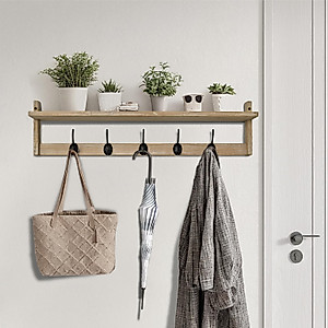Modern 29" Wall-Mounted Coat Hooks with Shelf and 5 Double Metal Hooks for Entryway, Bedroom, Living Room, Bathroom(Natrual)