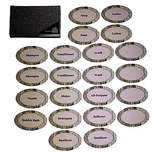 Bottiful Home - 22 Pack Oval Waterproof Permanent Labels for Refillable Shampoo, Conditioner, Soap, Lotion and Household Product Bottles (1.5"x2.5") (Woodgrain)