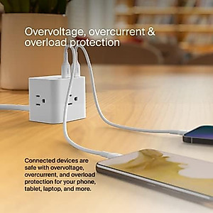 Belkin 6-Outlet Power Cube w/ 3 AC Outlets, 3 USB-A Ports, & 5ft Sturdy Extension Cord - Convenient Compact Cube for Home, Office, Travel, Desktop, & Phone Charger - 4.5 Amps