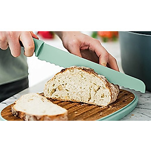 Berghoff Leo Ceramic Coated Non-Stick Bread Knife with Soft Touch Handle, 23cm, Stainless Steel, Green