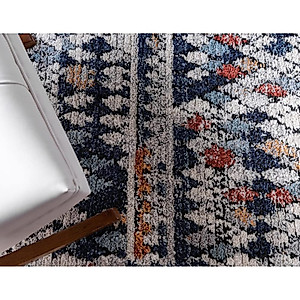 Unique Loom Morocco Collection Abstract Border, Diamond, Bohemian Area Rug (8' 0 x 10' 0 Rectangular, Multi/Blue)