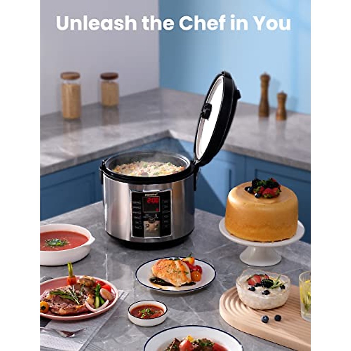 COMFEE' Rice Cooker, Slow Cooker, Steamer, Stewpot, Saute All in One (12 Digital Cooking Programs) Multi Cooker (5.2Qt ) Large Capacity, 24 Hours Preset & Instant Keep Warm