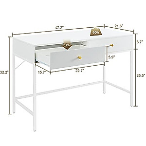 SUPERJARE Vanity Desk with Drawers, 47 inch Computer Desk, Modern Simple Home Office Desks, Makeup Dressing Table for Bedroom - White