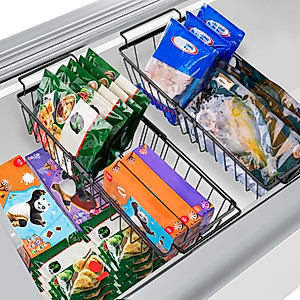 Wetheny Freezer Organizer Bins, Expandable Deep Freezer Baskets for Chest Freezer, Adjustable From 15.6" to 24.3" Wire Basket with Hanging Handles (Pack 1)