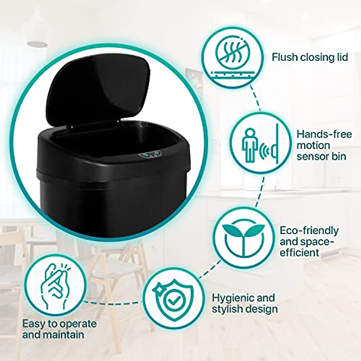 Dkelincs Touchless Trash Can for Kitchen Bathroom Bedroom Home Office, 13 Gallon Automatic Stainless Steel Garbage Can with Lid