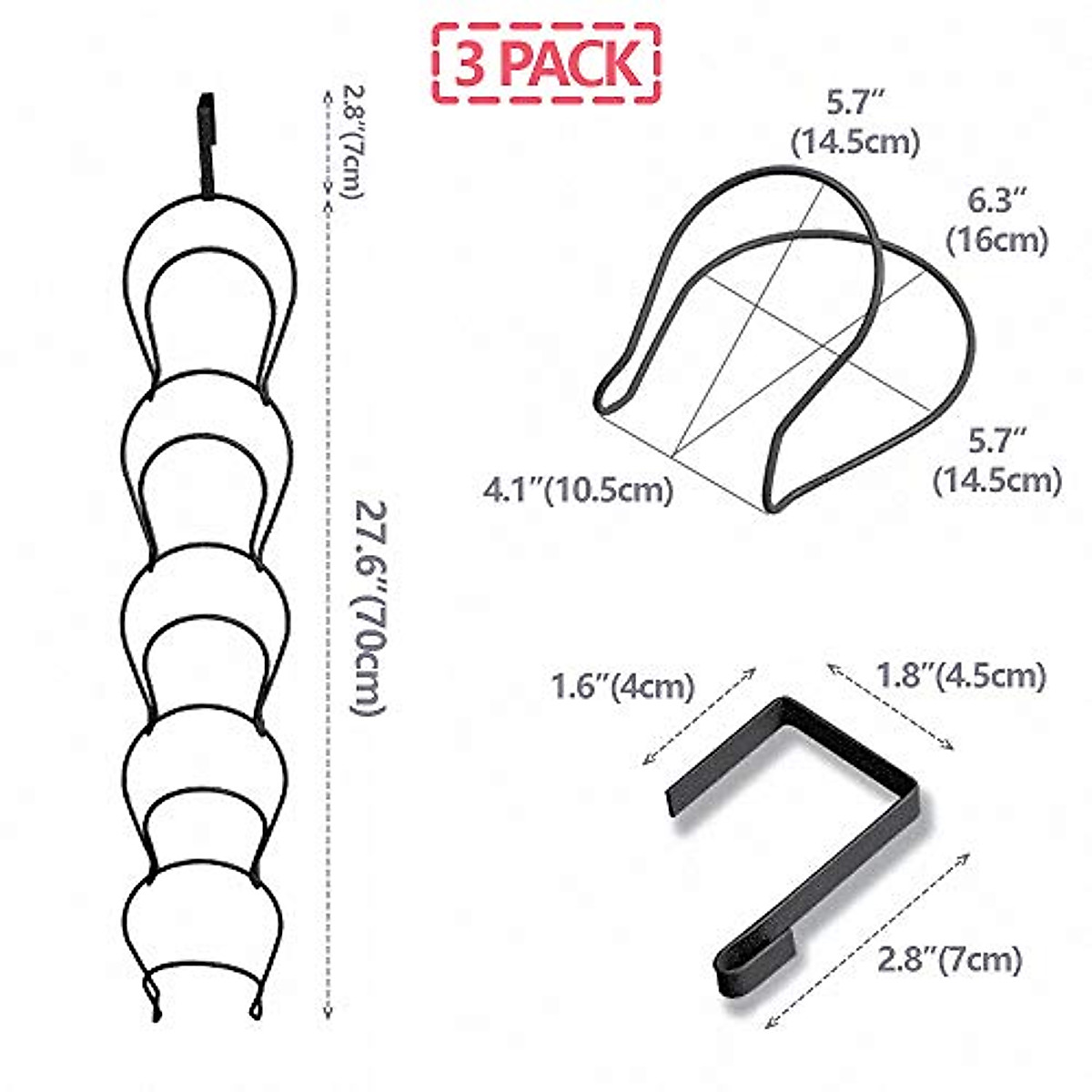 XINFULL 15 Rings Cap Rack Hanging Hat Organizer Baseball Holder Scarfs Bag Hanger Storage for Wall Door Closet Kitchen Bathroom, Black