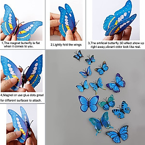Nastaus 36PCS Magnetic Butterfly Wall Stickers,Artificial Butterfly Decoration,3D Butterfly Sticker for Home Kitchen Fridge Garden Birthday Party Wedding Decor