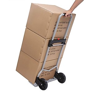 Kemanner Lightweight Folding Hand Truck Portable Luggage Trolley Cart with 2 Wheels for Personal, Moving, Travel and Shopping Use - Support 220lbs Capacity (Silver)