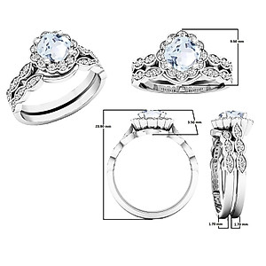 Dazzlingrock Collection 14K 5.5 MM Cushion Aquamarine & Round Diamond Ladies Halo Engagement Ring Set, White Gold, Size 6.5