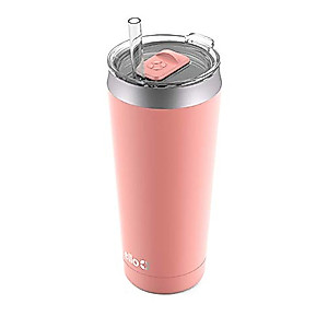 Ello Beacon Vacuum Insulated Stainless Steel Tumbler with Slider Lid and Optional Straw, 24 oz, Coral