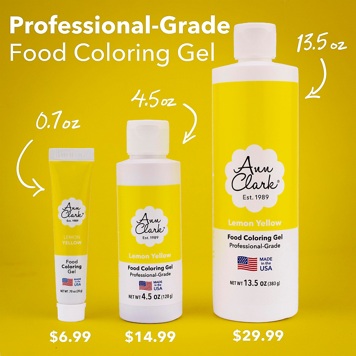 Ann Clark Lemon Yellow Food Coloring Gel .70 oz. Professional Grade Made in USA