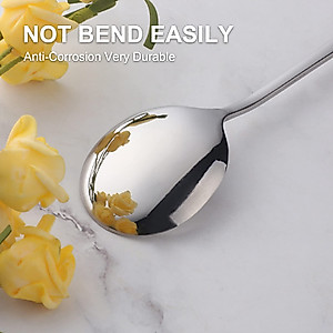 4-Piece Round Stainless Steel Bouillon Spoons Soup Spoons, Stainless Steel Large Round Spoons, Heavy-Weight Round Deep Bowl Spoon Set, Dinner Metal Spoons for Soup Grain Dessert Milk, Dishwasher Safe