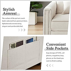 Antetek Sleeper Sofa Couch Bed, 54" Modern Linen 3 in 1 Convertible Loveseat Sleeper with Pullout Bed, Small Love seat Futon Sofa w/Adjustable Backrest for Living Room Bedroom, Ivory