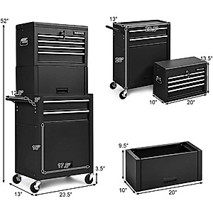 ARLIME 6-Drawer Rolling Tool Chest, Tool Storage Cabinet W/ Sliding Drawers, Detachable Top Box & Locking System, Removable Toolbox Organizer for Garage & Warehouse (Black)