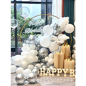 FOTIOMRG 125pcs Metallic Silver Balloons Different Sizes Pack, 18 12 10 5 inch Chrome Silver Latex Balloons Garland Kit for Birthday Baby Shower Disco Graduation Party Decorations