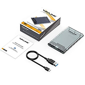 WAVLINK 2.5-Inch SATA to USB 3.0 External Hard Drive Enclosure,Portable Clear Hard Disk Case for 2.5 inch 7mm 9.5mm SATA HDD SSD, Support UASP & 2TB Drives, Tool-Free Design - Clear