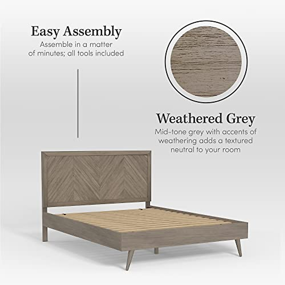 eLuxurySupply Chevron Wooden Bed Frame with Headboard - Solid Mahogany Mindi Wood w/Veneered MDF - Sturdy Mattress Platform Foundation - Easy Assembly - California King (Grey)