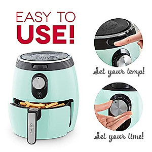 Dash Deluxe Electric Air Fryer + Oven Cooker with Temperature Control, Non-stick Fry Basket, Recipe Guide + Auto Shut off Feature, 1200-Watt, 3 Quart - Aqua