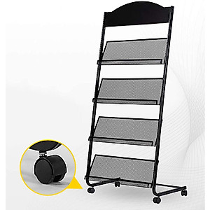 Yinghao Floor-Standing Magazine Rack, 4-Layer Iron Wheeled Newspaper Rack, Suitable for the Display of Brochures or Documents in Exhibitions, Shopping Malls, Hospitals, Offices (BLACK)