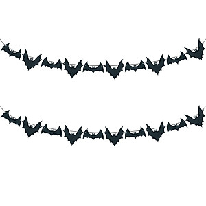 SaktopDeco 2 Pack Felt Black Bat Garland Banner Flying Bats for Fireplace Haunted House Halloween Themed Party Decorations