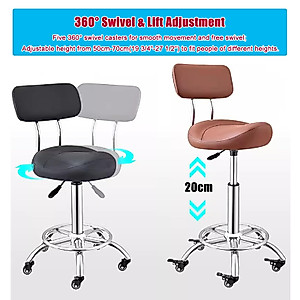 NUNETH Saddle Stool Kitchen Saddle Chair with Footrest Back Support, Ergonomic Office Chair Saddle Salon Chair for Clinical Dentist Clinic, 50-70 Cm (Color : White)