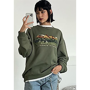 Women Y2k hoodie Zip up Oversized Top Gothic Clothes Alt Sweatshirt Aesthetic Long Sleeve Vintage Punk Blouse (Green Elk, M)
