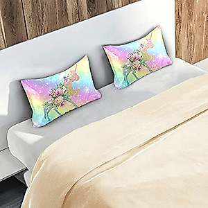 Blueangle Rainbow Unicorn Satin Pillowcase for Hair and Skin Silk Pillowcase, Standard Size(20x26 inches) - Slip Cooling Satin Pillow Covers with Envelope Closure