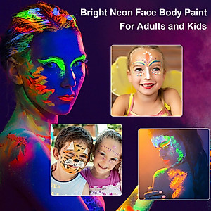 MEICOLY Glow UV Blacklight Face Paint, 8 Bright Colors Neon Fluorescent Body Painting Palette,Water Activated Eyeliner,Water Based Glow In The Dark Party Halloween Washable for Kids Adult Body Paint