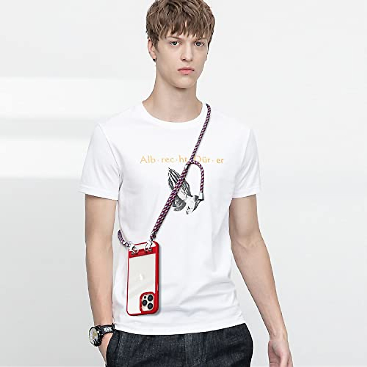 DOB SECHS Phone Case for iPhone 12 with Strap, Crossbody Phone Case for iPhone 12 Pro, Clear Hard Acrylic PC Cover Slim Case Neck Lanyard Phone Case for Women, Adjustable Detachable Strap, Red