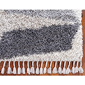 Unique Loom Hygge Shag Collection Modern Moroccan Inspired, Geometric Design, Plush & Cozy Area Rug, Rectangular 9' 0" x 12' 0", Gray/Ivory