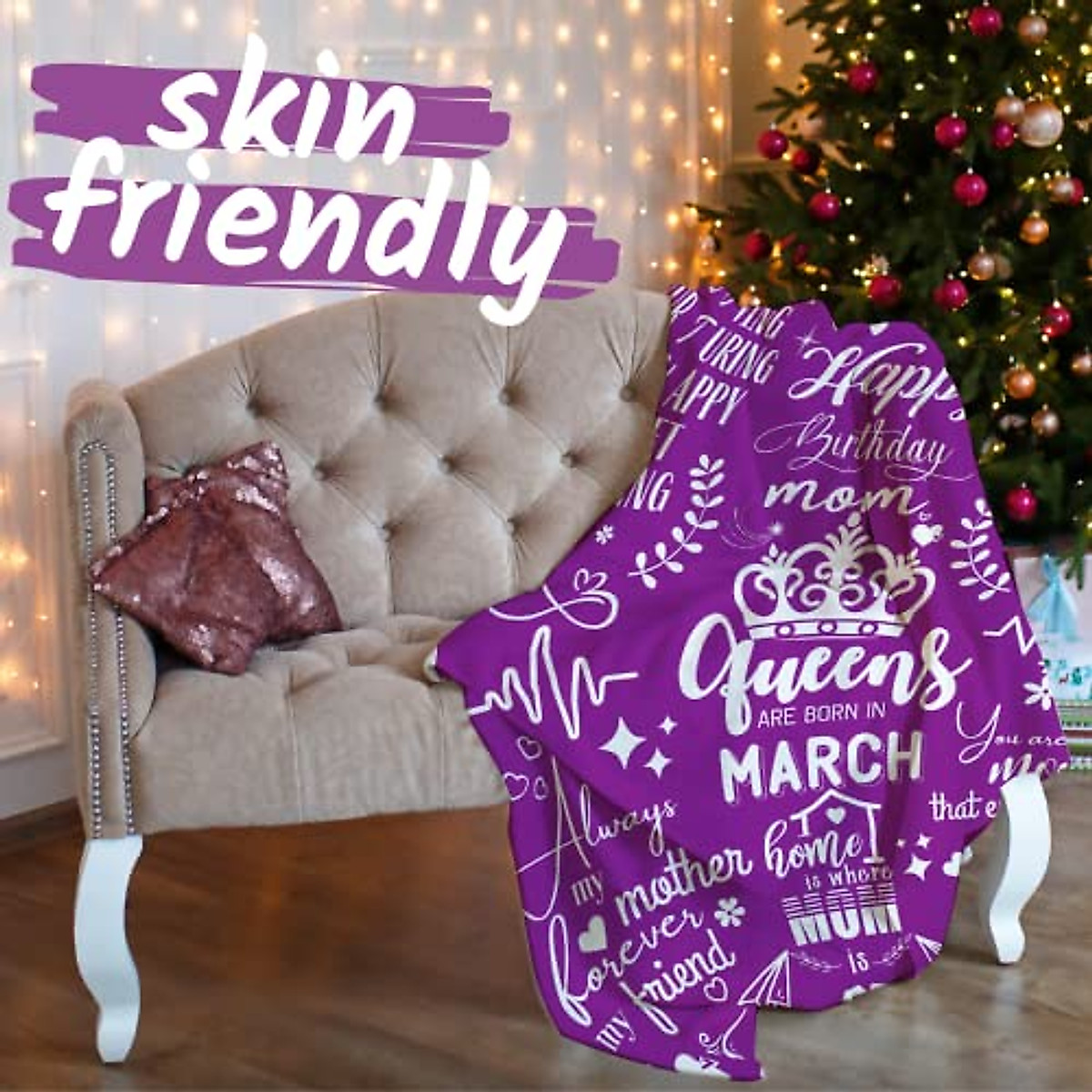 InnoBeta Mom Birthday Gifts, Birthday Gifts for Mom, Throw Blanket from Daughter or Son, Queens are Born in March (65 x 50 inches)