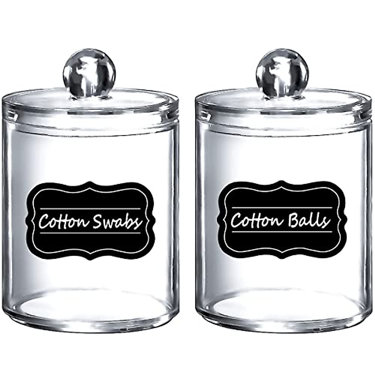 Qtip Dispenser Q-tip Holder Apothecary Jars Bathroom,Premium Quality Clear Plastic Acrylic Container for Q-Tips,Cotton Swab,Cotton Ball,Cotton Rounds,Floss Picks |Small,10 oz,Set of 2