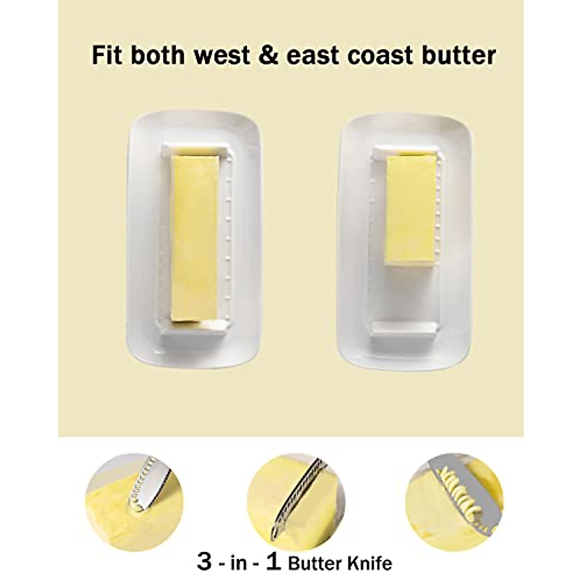 Getstar Butter Dish, Ceramic Butter Dish with Lid and Stainless Steel Knife for Countertop, Fit both West East Coast Butter, with Magnet to Attract Knife