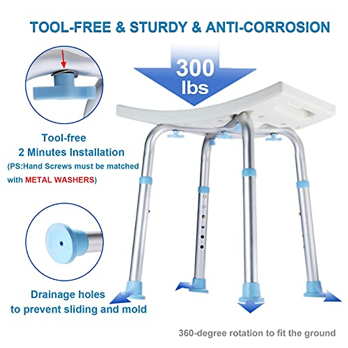 Aliseniors Shower Chair for Inside Shower - Nonslip Bath Shower Stool with Padded Seat Holes for Tub and Bathroom - Nonskid Comfortable Safe Bathing Bench for Senior Elderly Disabled and Handicap