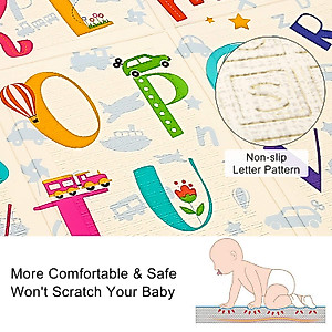 Baby Play Mat Extra Large Baby Mat Folding Foam Playmat Kids Crawling Mat Reversible Non Toxic Waterproof for Infants Toddlers Thicker 0.6inch (Beige 0.6in)