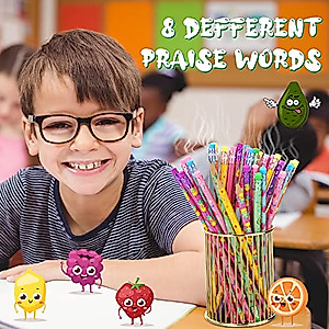 48 Pcs Scented Pencils for Kids Inspirational HB Pencils with Erasers Cylinder Colorful Fun Wood Pencils Motivational Graphite Pencils with Fruit Elements for School Office Classroom Students